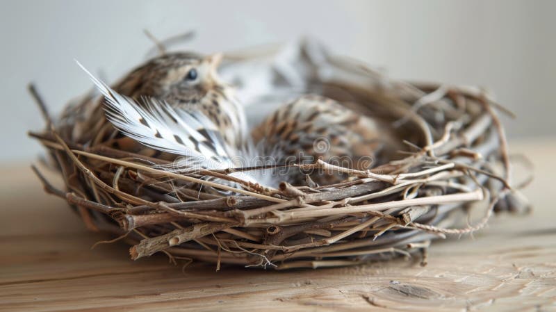 A Birds Nest Woven with Delicate Twigs and Lined with Soft Feathers ...