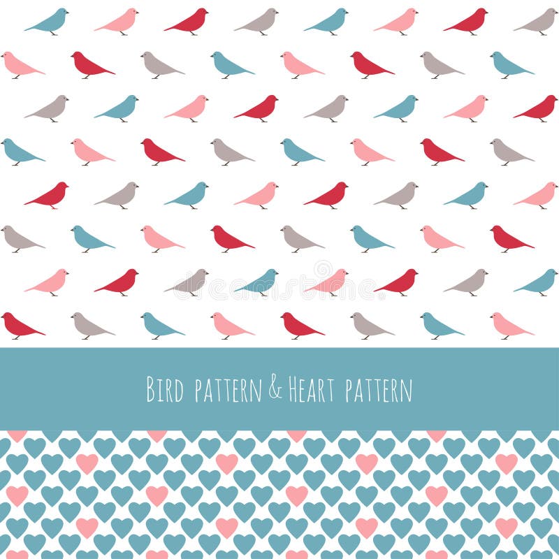 Birds Pattern and Heart Pattern. Stock Vector - Illustration of ...