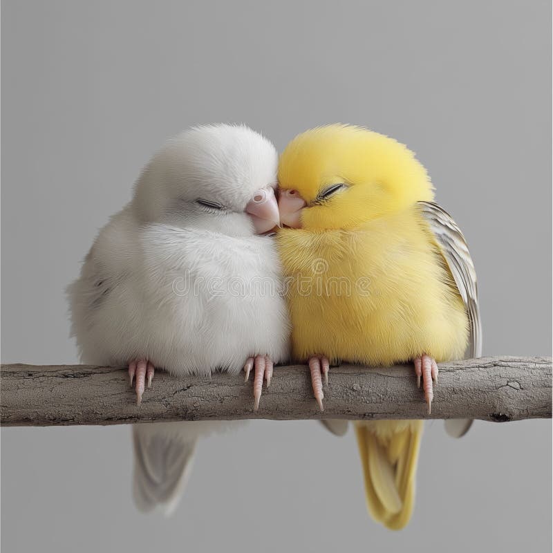 Two Cuddling Birds in Dreamy Sleep Stock Illustration - Illustration of ...