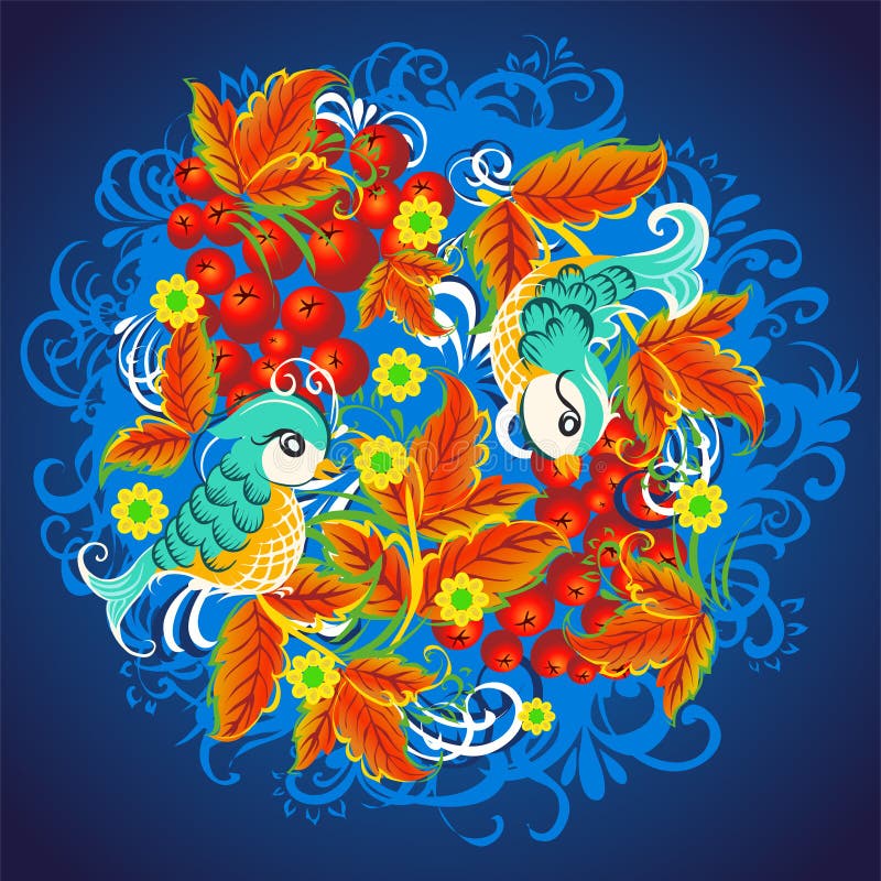 Birds on rowan stock vector. Illustration of texture - 46833161