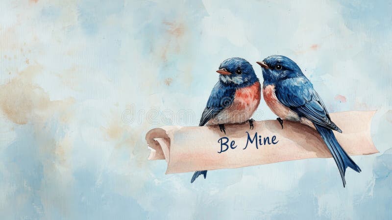 Birds on Scroll a Love Message Two Bluebirds Perched on an Antique ...