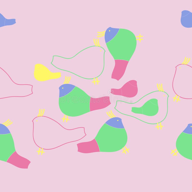 Birds Seamless Horizontal Pattern, Stripes, Spots . Hand Drawn Stock ...