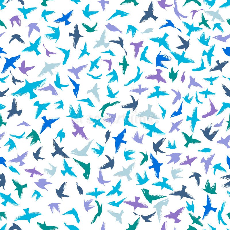 Birds Seamless Pattern, Colorful Texture on White Background . Vector ...