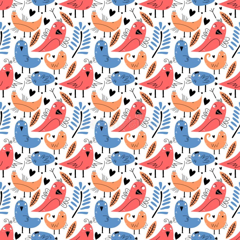 Birds Seamless Pattern Design Stock Vector - Illustration of vintage ...