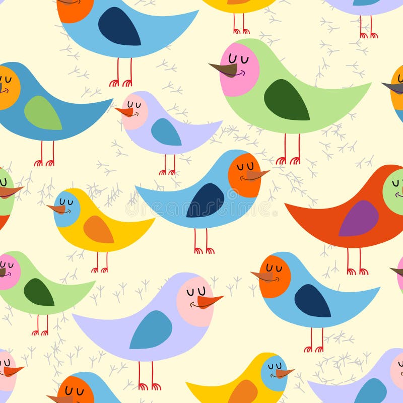 Birds Seamless Pattern. Vector Background of Lovely Colored Bird Stock ...