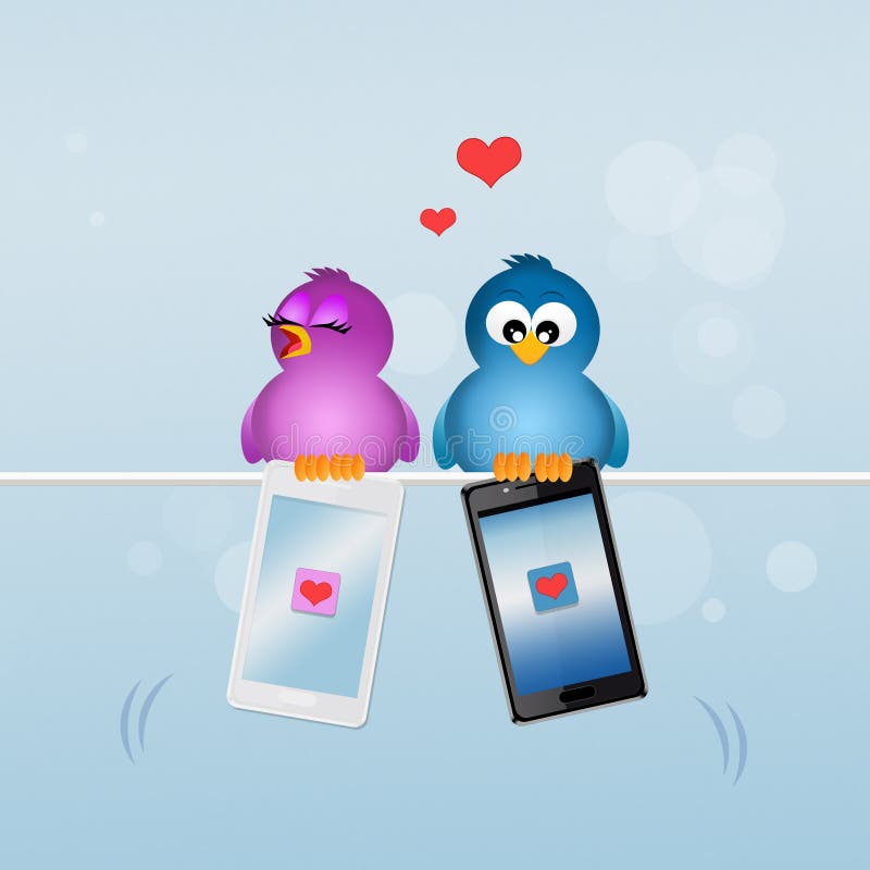 Birds with smartphones stock illustration. Illustration of love - 73285926