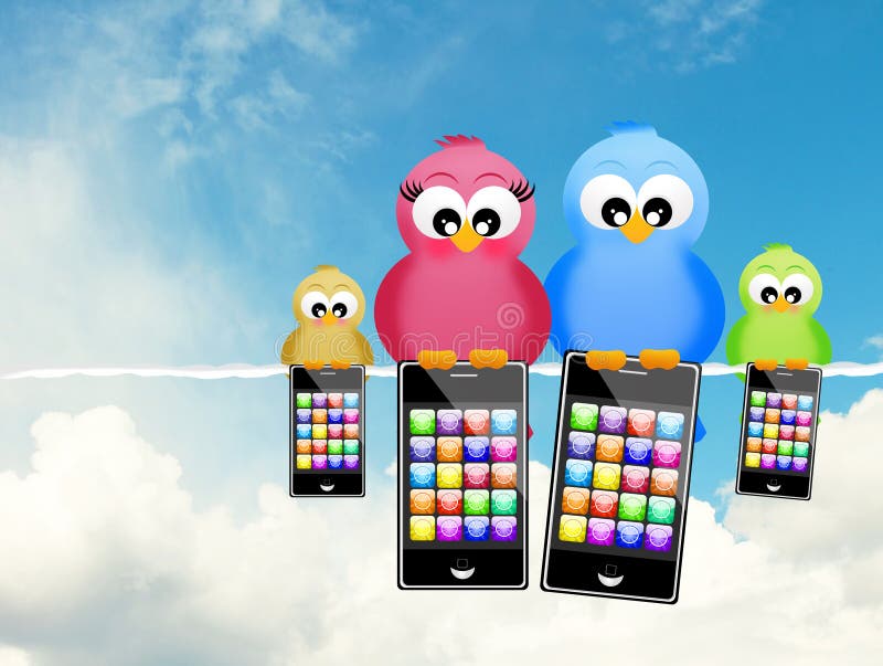 Birds with smartphones stock illustration. Illustration of cell - 35398889