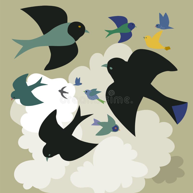 Birds Soaring among the Clouds. Stock Vector - Illustration of rise ...