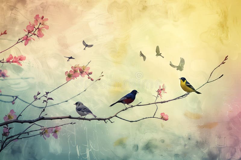Birds in spring stock illustration. Illustration of season - 383881805