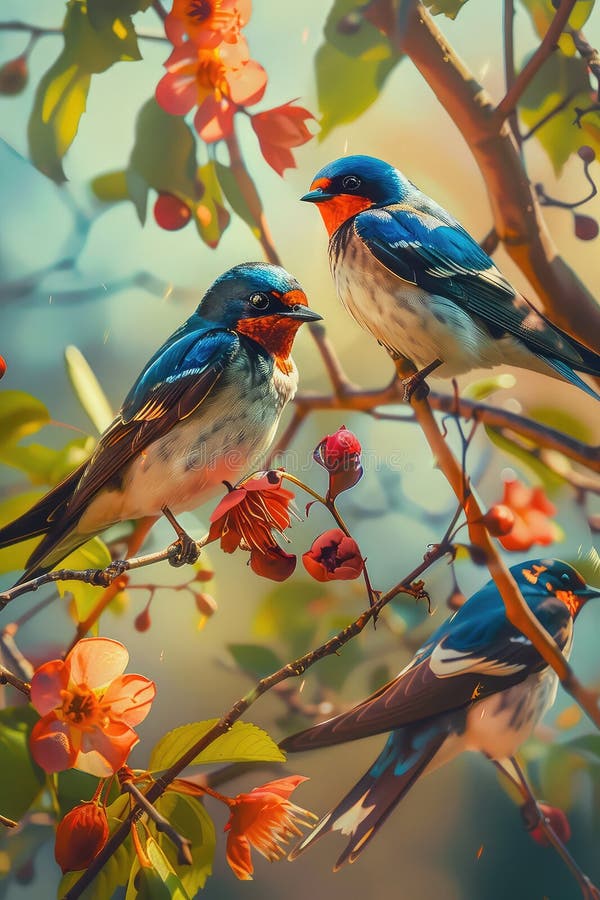 Birds Swallows in the Garden. Selective Focus Stock Photo - Image of ...