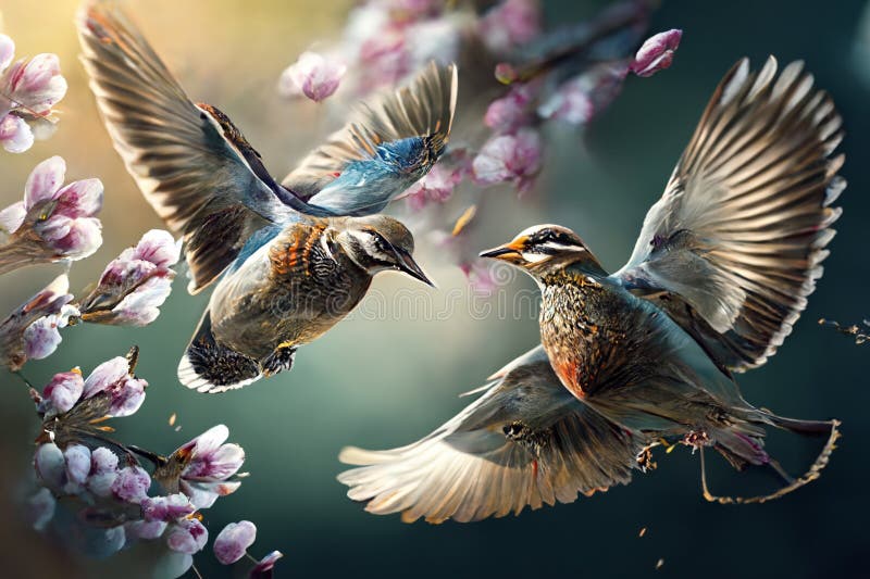 Birds Taking Flight in Spring, Visual Concept Stock Illustration ...