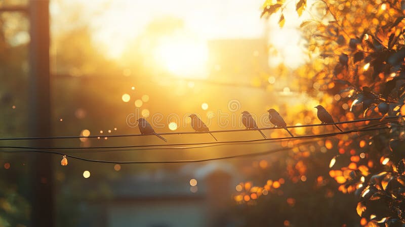 Birds on Telephone Wire, Realistic, Cinematic Light, Sharp Focus. Stock ...