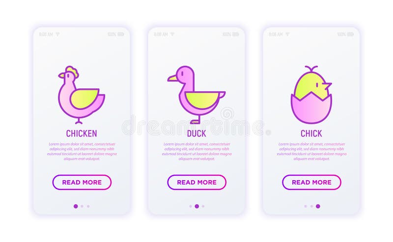 Birds Thin Line Icons Set: Duck, Chicken, Chick in Egg. Modern Vector ...