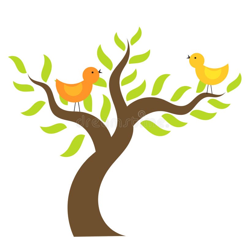 Many Different Birds in a Tree at Springtime Stock Vector ...
