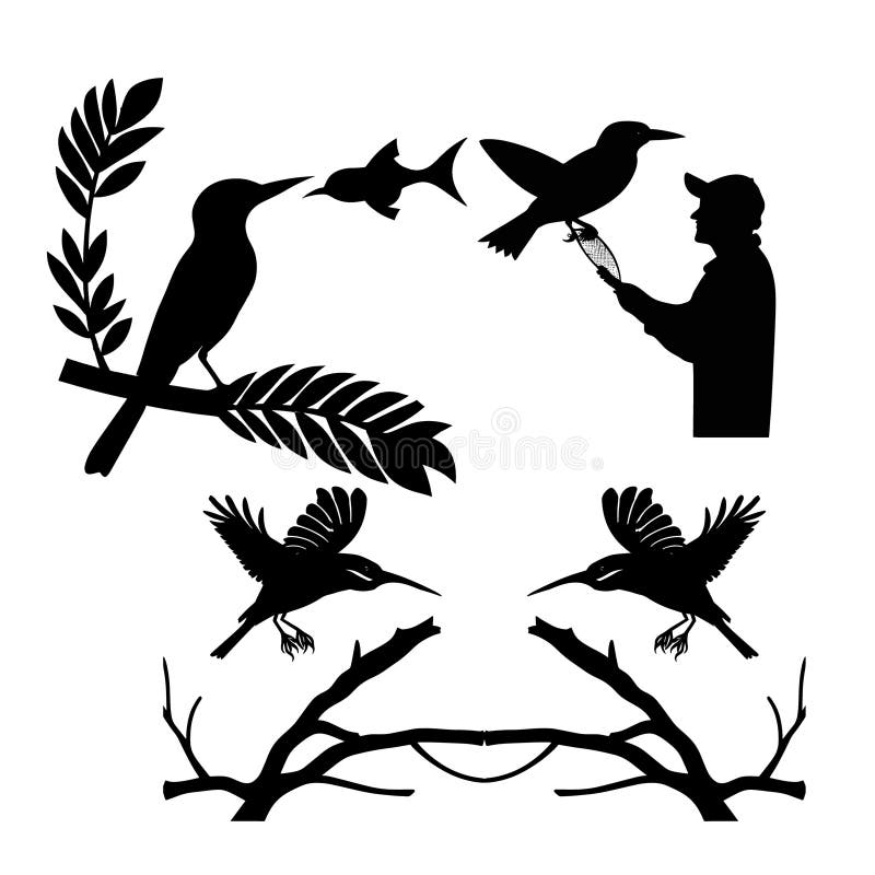 Birds, Tree and Man Vector Silhouette Stock Vector - Illustration of ...