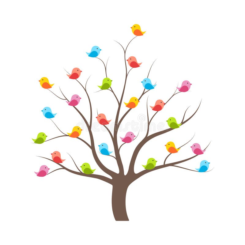 Birds on tree stock vector. Illustration of flock, winter - 39890177