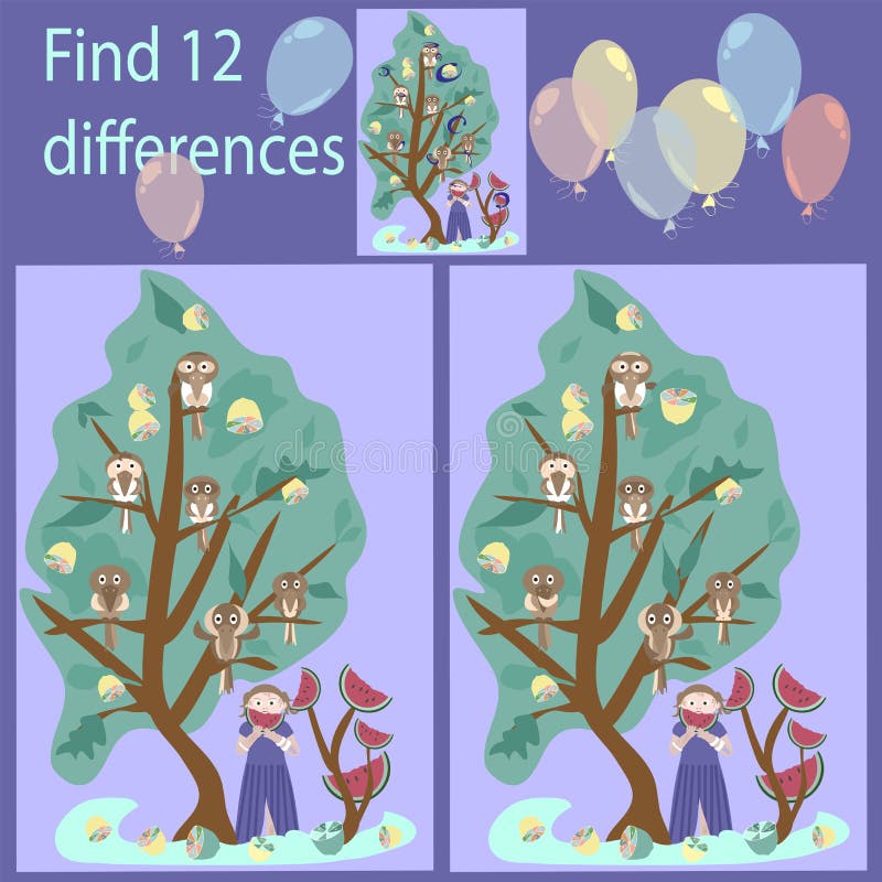 In the Birds on a Tree Rebus for Children Up To 7 Years Old, Find 12 Differences Stock Vector ...