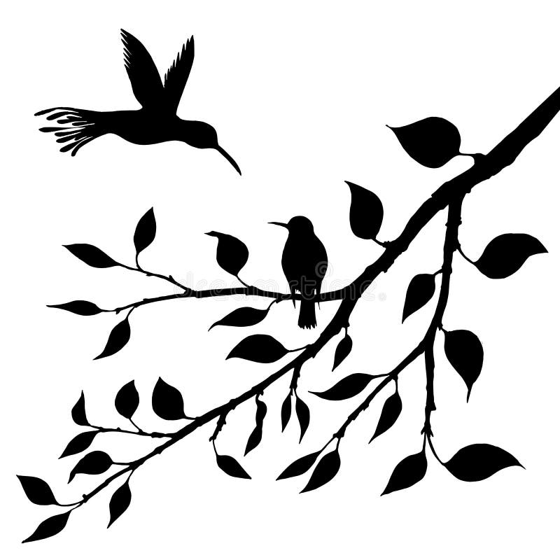 Birds at tree silhouettes stock vector. Illustration of love - 89732161