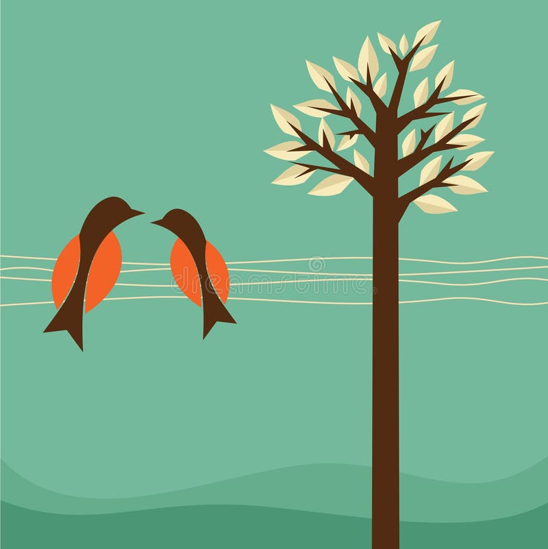 Birds and Tree. Vector Illustration Stock Vector - Illustration of ...