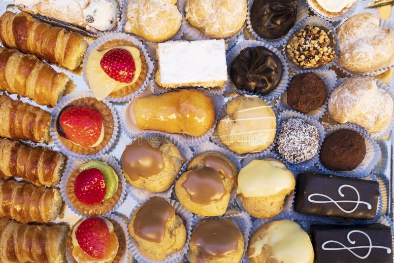 Birds View of Italian Pastries Mix in a Tray Stock Photo - Image of ...
