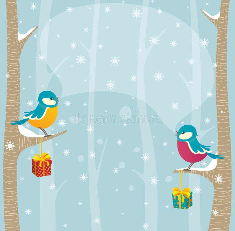 Winter Background with Funny Birds. Stock Vector - Illustration of ...