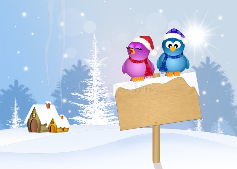 Birds in winter landscape stock illustration. Illustration of wings ...