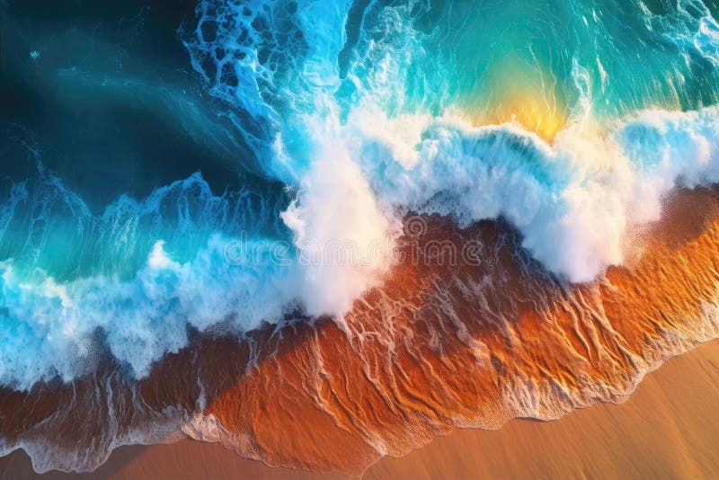 Birdseye Shot of an Ocean with Water that Changes Colors with Each Wave ...