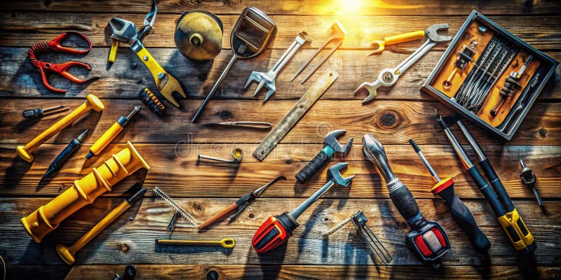 A BirdsEye View of Precision and Craftsmanship Diverse Tools Arranged ...