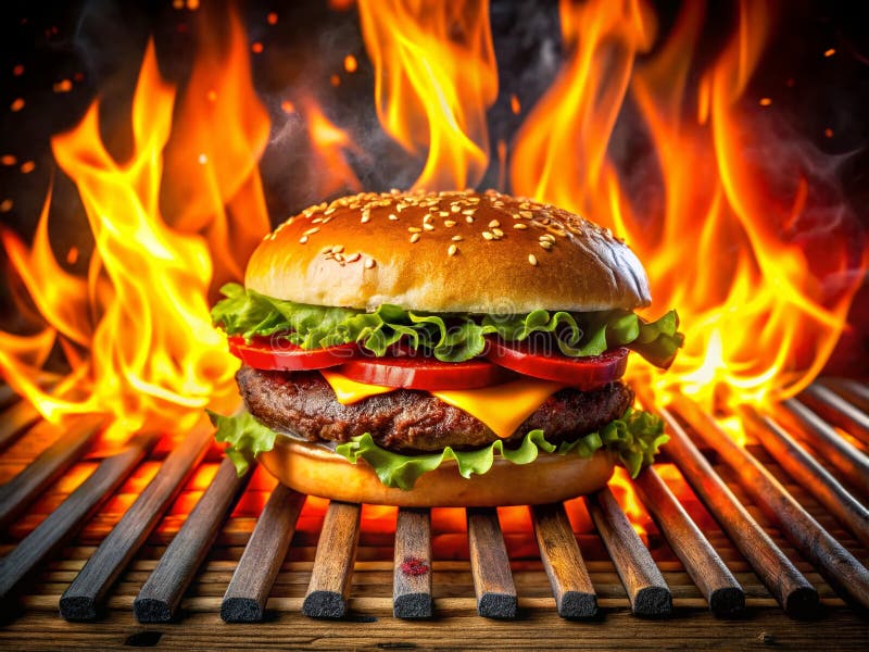 A BirdsEye View of a Sizzling Gourmet Hamburger a Culinary Masterpiece ...