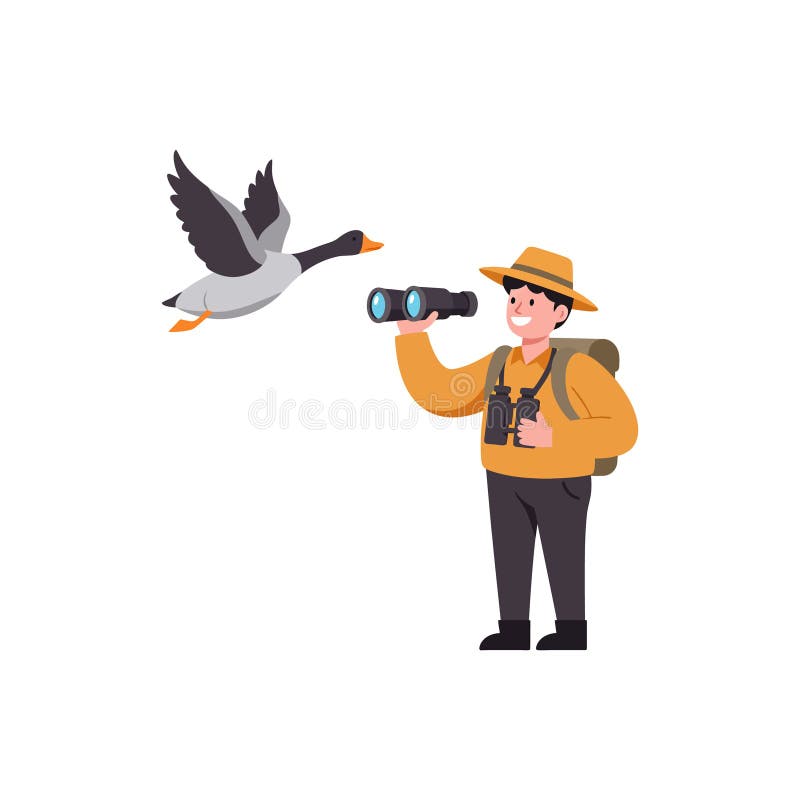 Birdwatcher Observing Flying Goose with Binoculars Nature Hobby ...