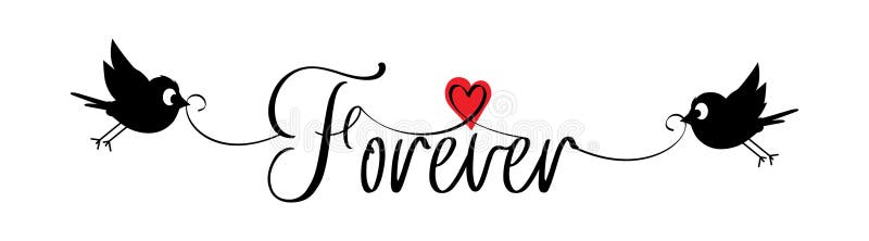 Forever Word Holding Flying Birds Silhouettes Isolated on White ...