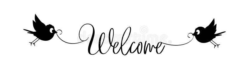 Welcome Word Holding Flying Birds Silhouettes Isolated on White ...