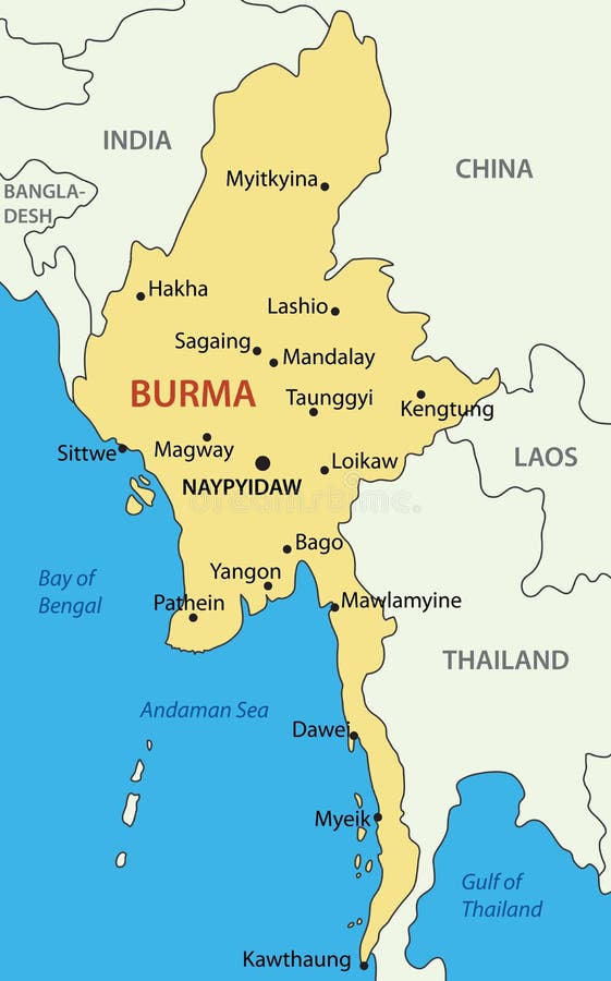 Birmania - mapa del país ilustración del vector. Ilustración de myanmar ...
