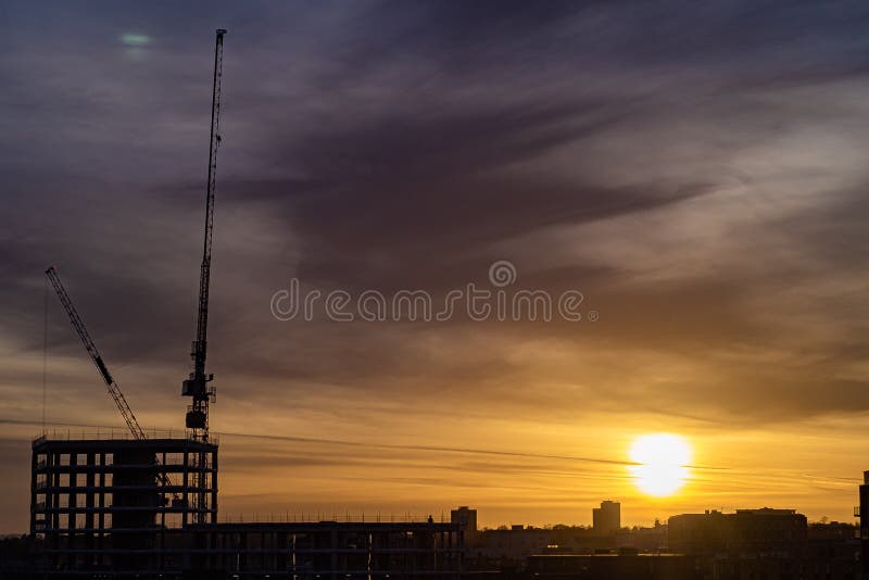 Birmingham Sunset Over Building Site and Cranes Stock Image - Image of ...