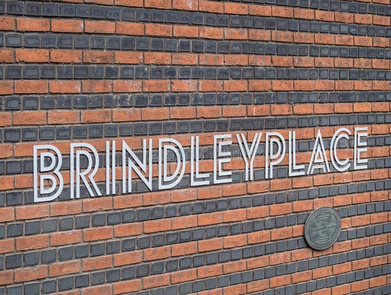 BIRMINGHAM, UK - MAY 28, 2019: Sign for Brindley Place, a Canalside ...