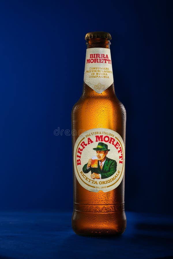 Birra Moretti Beer on a Blue Background Editorial Photography - Image ...