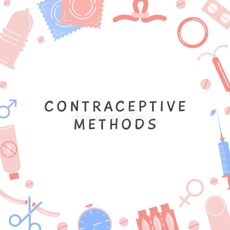 Birth Control Methods Square Banner With Place For Text Frame Or