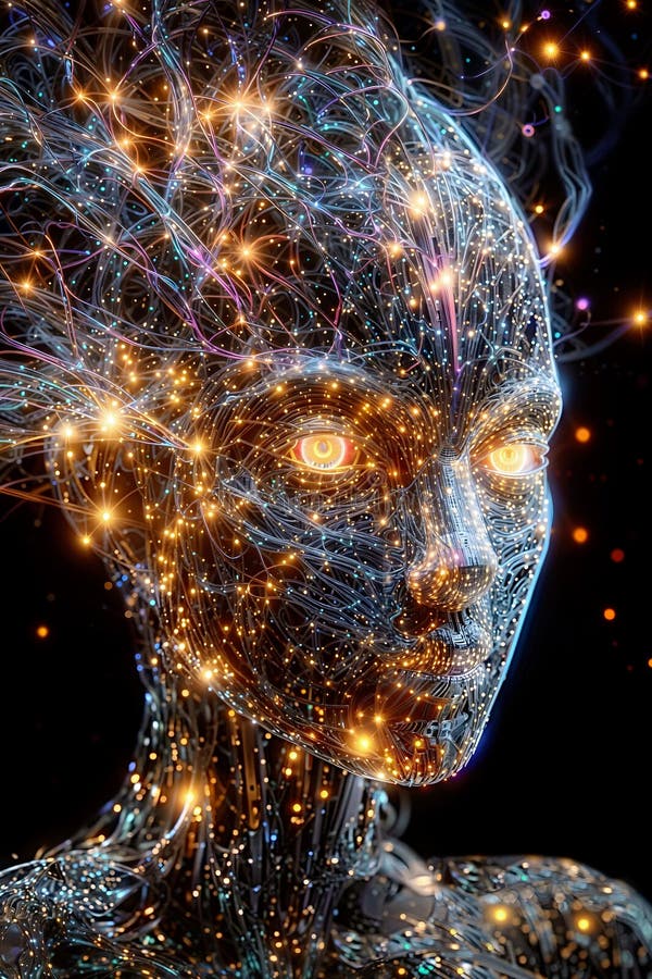 The Birth of a Digital Genius, AI Robots Evolving Brain. Stock ...