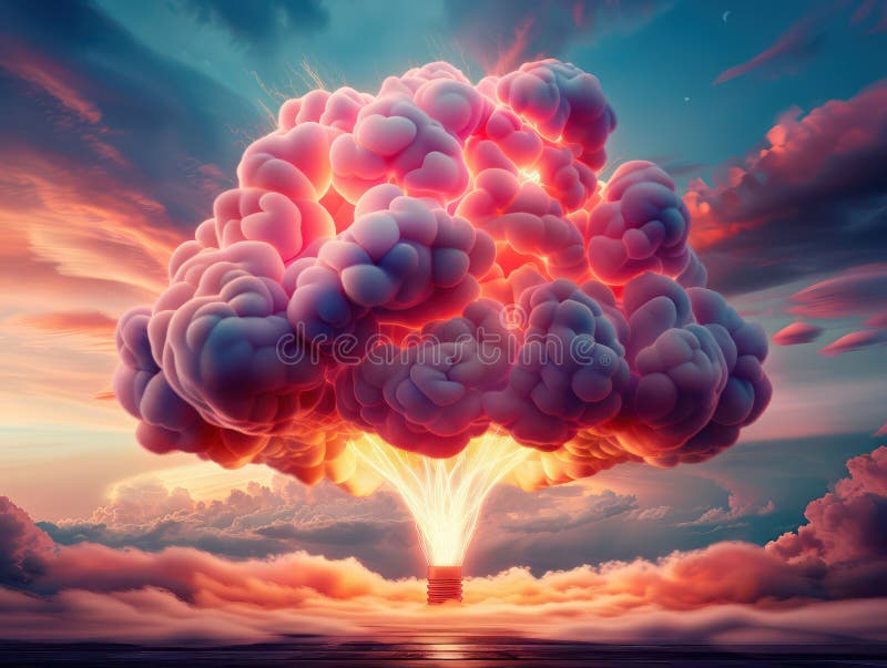 The Birth of Innovation a Thinker Glowing Idea Cloud, Illuminating the ...