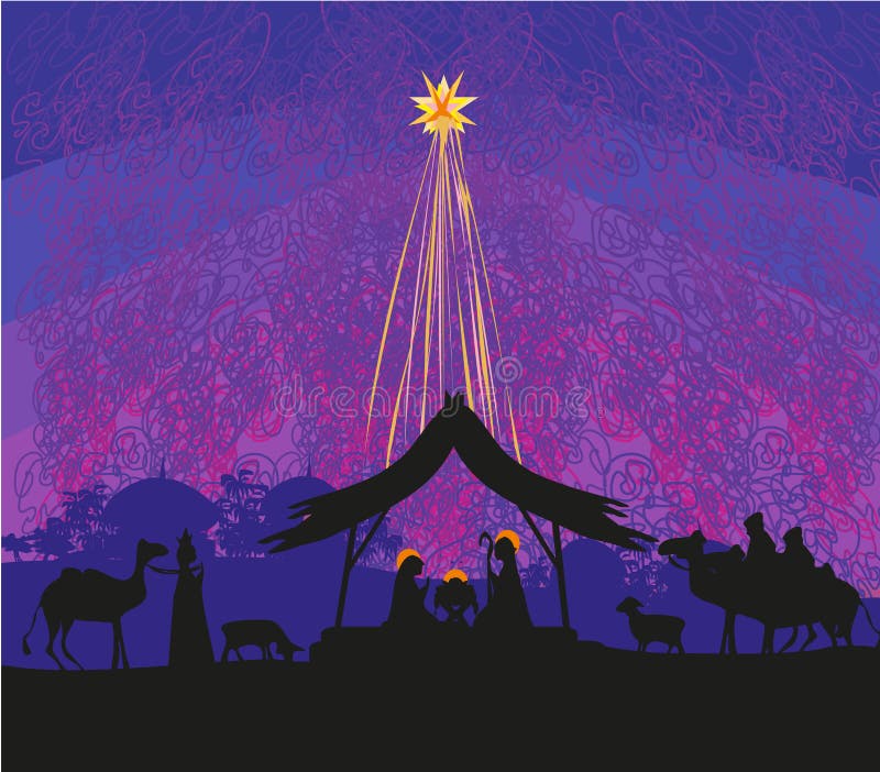 Birth of Jesus in Bethlehem. Stock Vector - Illustration of baby, light ...