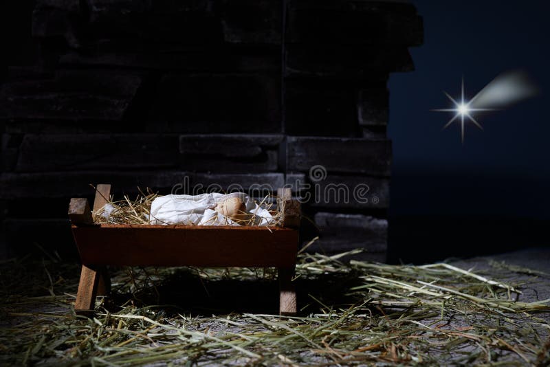 Birth of Jesus. Christmas Nativity Scene. Manager and Star. Stock Image ...
