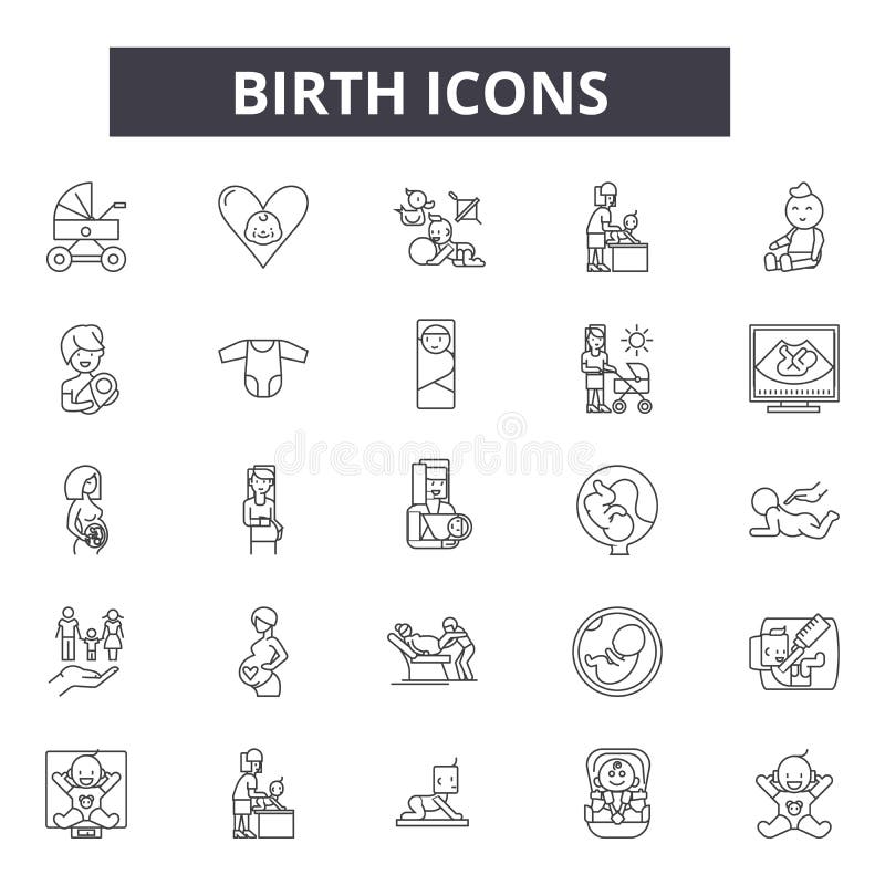 Birth Line Icons for Web and Mobile Design. Editable Stroke Signs ...