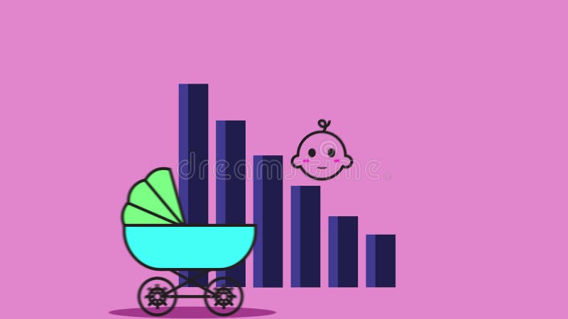 Birth Rate Decline. Baby Stroller in Front of Graph Diagram Stock ...