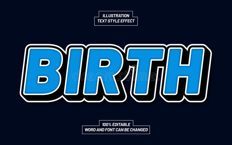 Birth Blue Text Style Effect Stock Vector - Illustration of dynamic ...