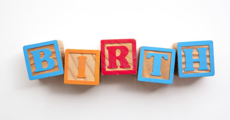 Birth Word Made from Colourful Wooden Baby Development Blocks Stock ...