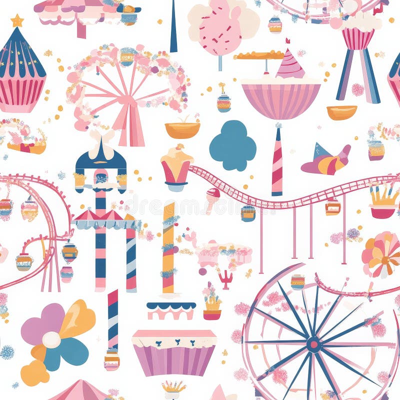 A Birthday Amusement Park Pattern with Roller Coasters, Ferris Wheels ...