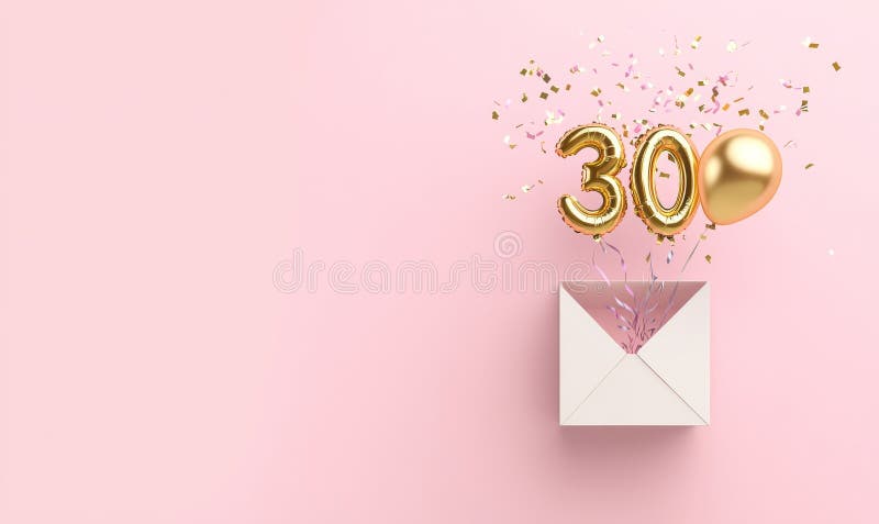 Birthday Balloon Celebration Gift Box with Explosion Number 30 Stock ...