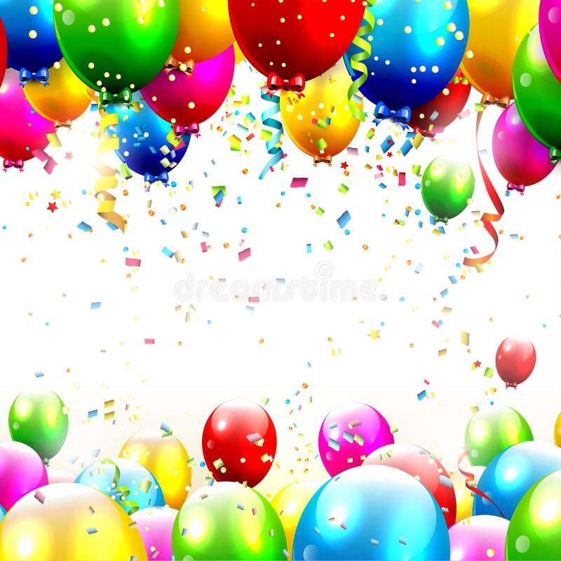 Happy Birthday Party with Balloons and Ribbons Background Stock Vector ...