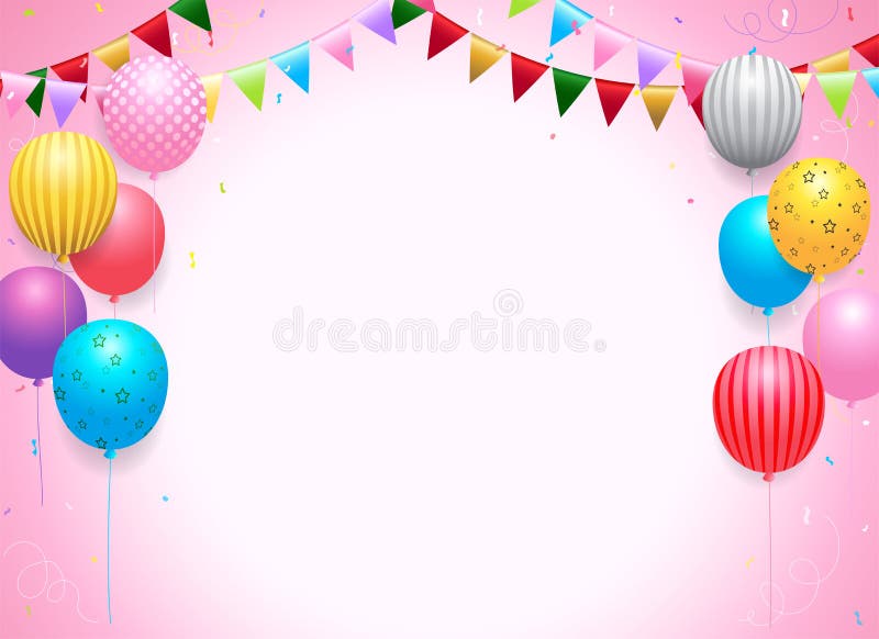 Birthday Banner Card Frame Template with Colorful Balloons and Copy ...