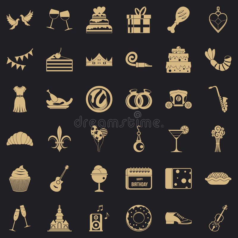 Birthday Banquet Icons Set, Simple Style Stock Vector - Illustration of ...
